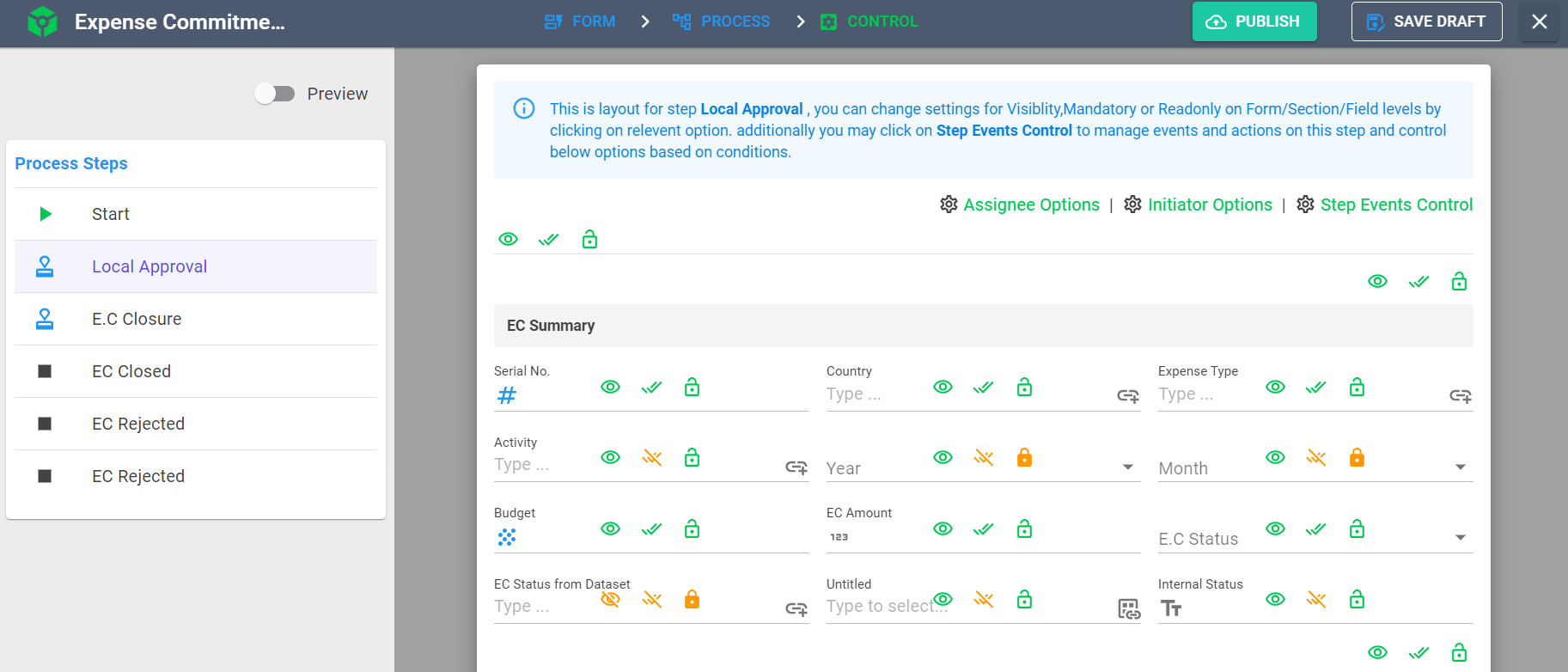 Visual Step Layout Controls